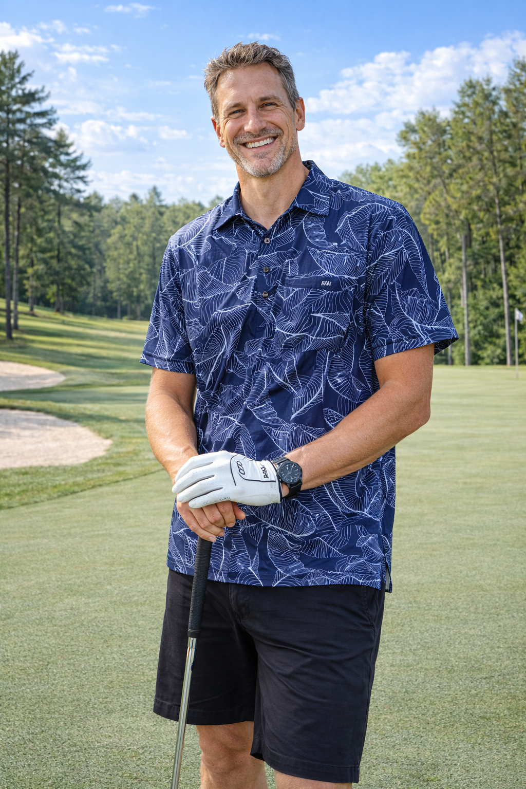 Men's Golf Shirt – Male Blue Banana Leaf Printed | Martin We – Martin ...