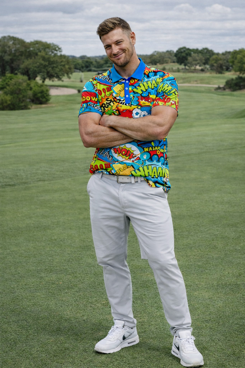 Men's Golf Shirt – Boom Bang Wham | Martin West – Martin West Designs